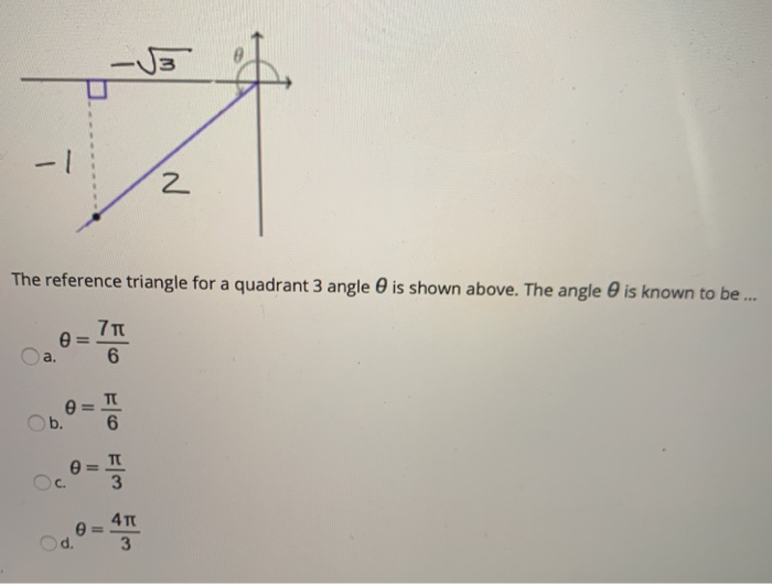 Solved The reference triangle for a quadrant 3 angle is | Chegg.com