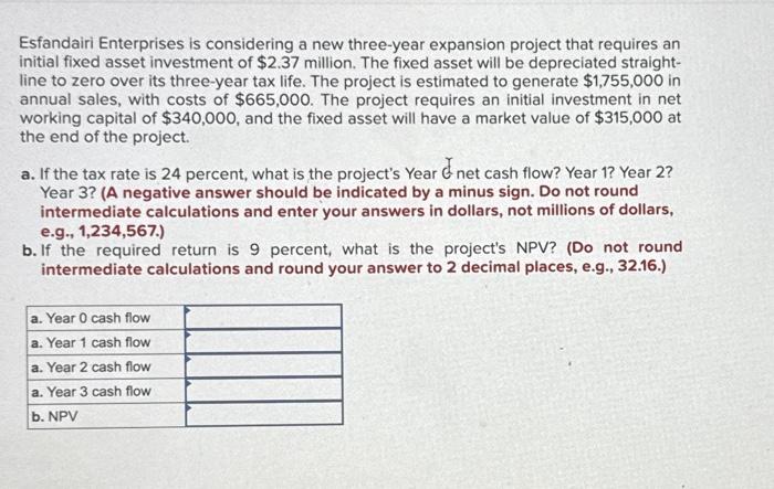 Solved Esfandairi Enterprises is considering a new | Chegg.com