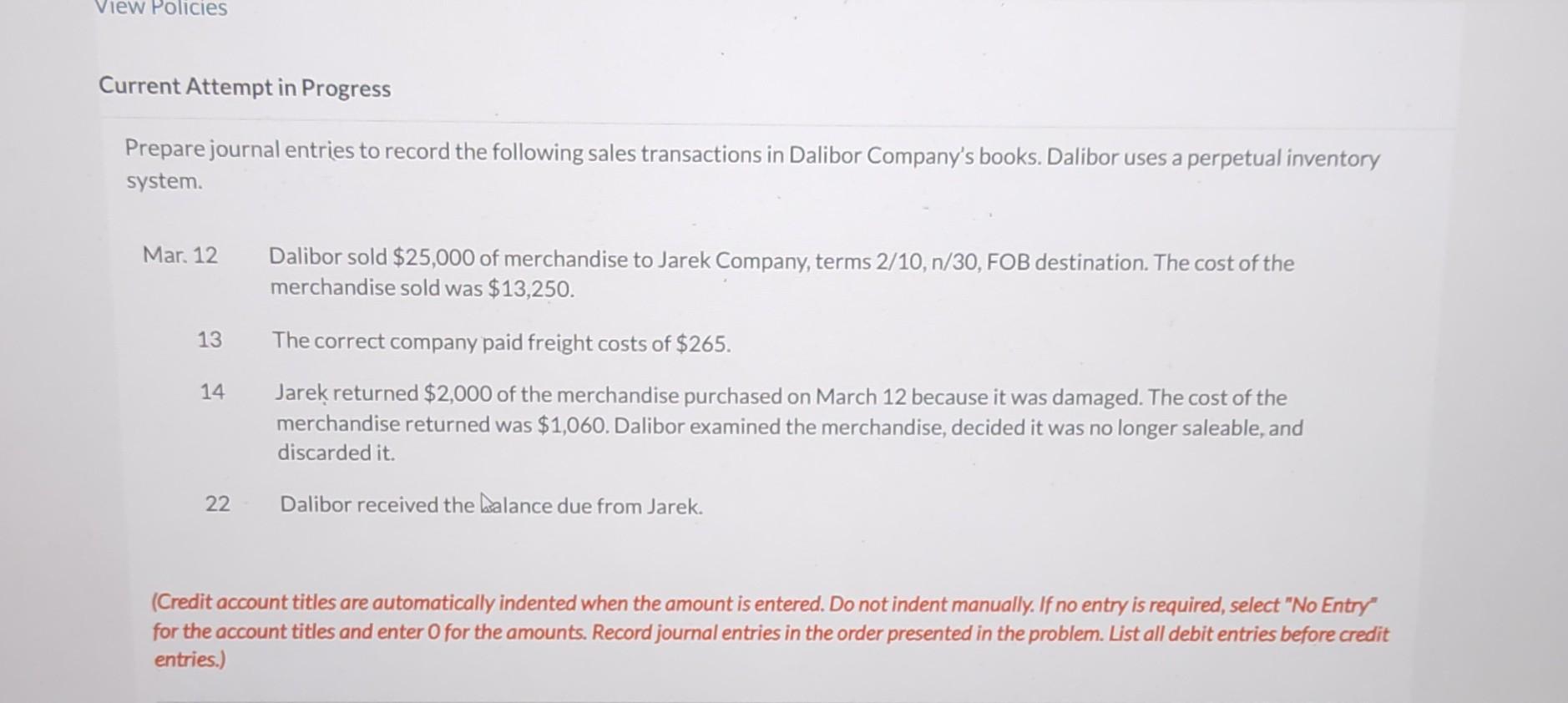 Solved Current Attempt in Progress Prepare journal entries | Chegg.com