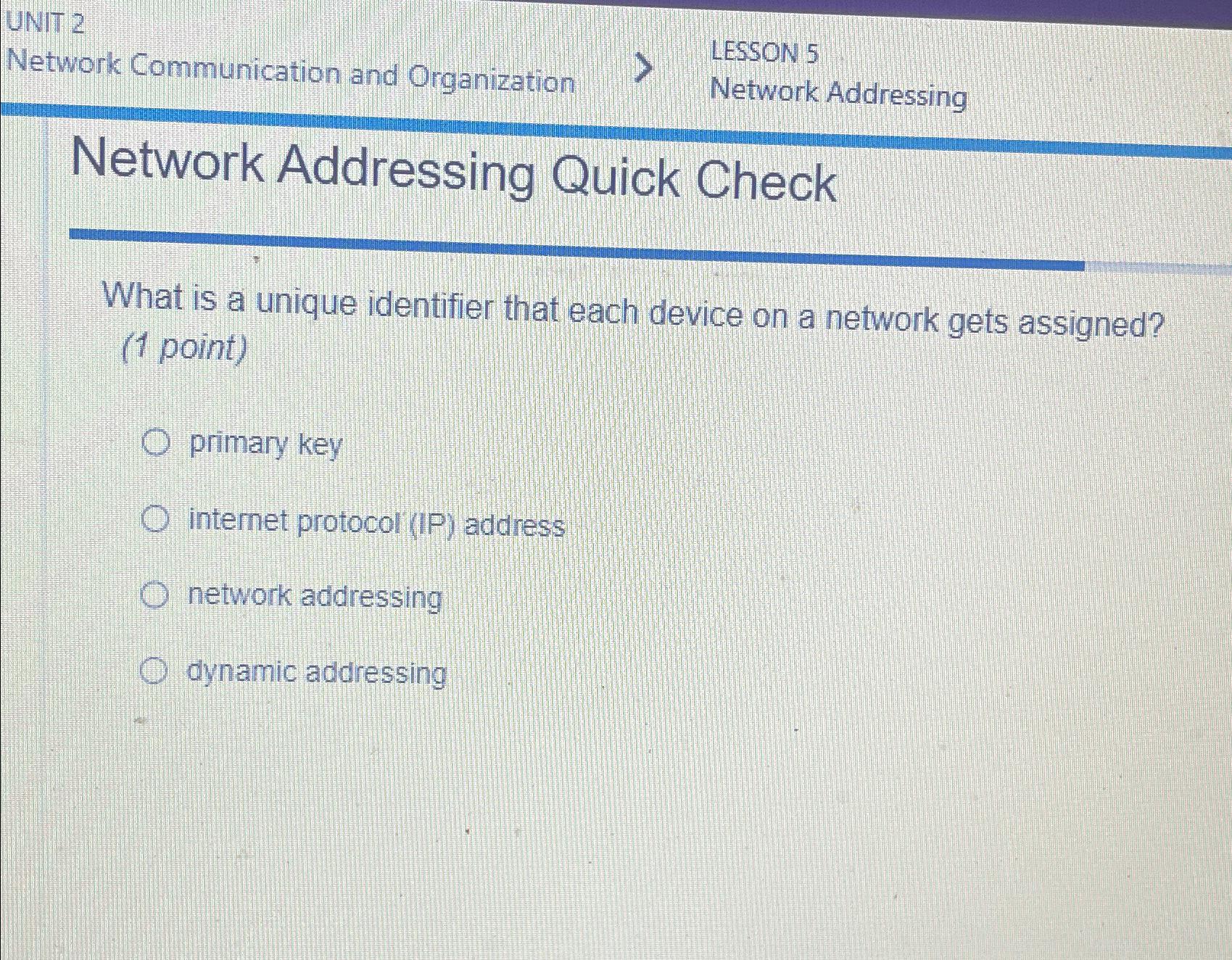 Solved UNIT 2Network Communication and OrganizationLESSON | Chegg.com