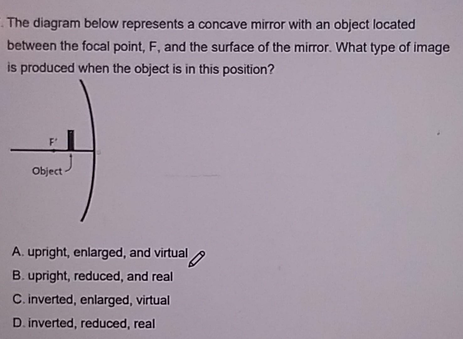 Solved The diagram below represents a concave mirror with an | Chegg.com