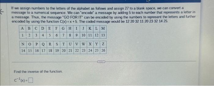 Solved If we assign numbers to the letters of the alphabet | Chegg.com