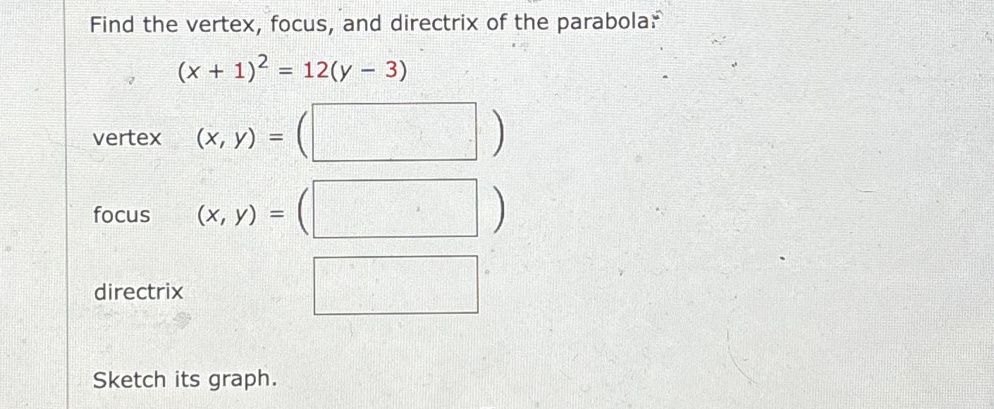 Solved Find the vertex, focus, and directrix of the | Chegg.com