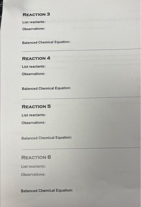 Solved Chemical Reactions/Writing \& Balancing Equations | Chegg.com