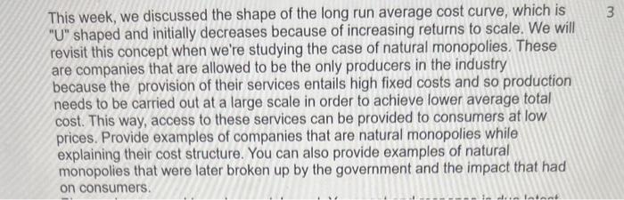 Solved This week, we discussed the shape of the long run | Chegg.com