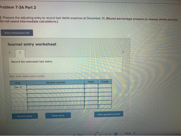 Solved Required information Problem 7-3A Aging accounts | Chegg.com