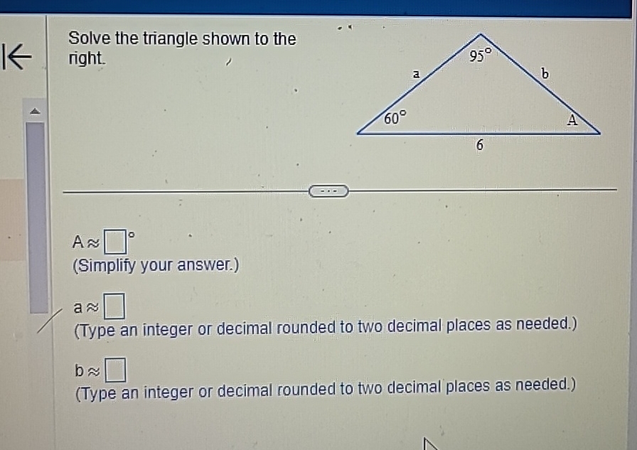 Solved Solve the triangle shown to the right.A~~(Simplify | Chegg.com