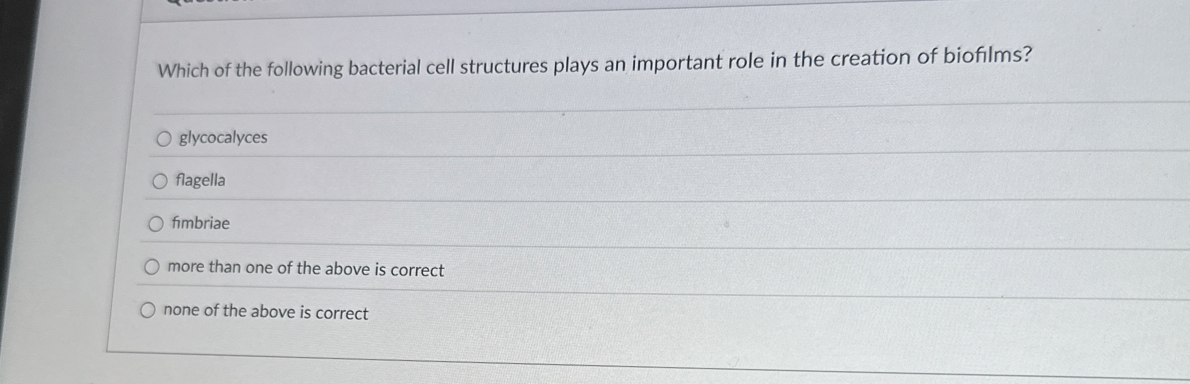Solved Which of the following bacterial cell structures | Chegg.com