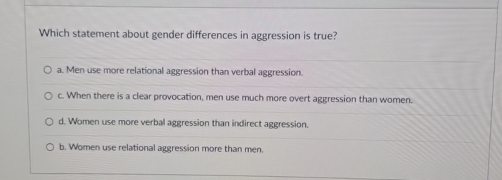 Solved Which statement about gender differences in | Chegg.com