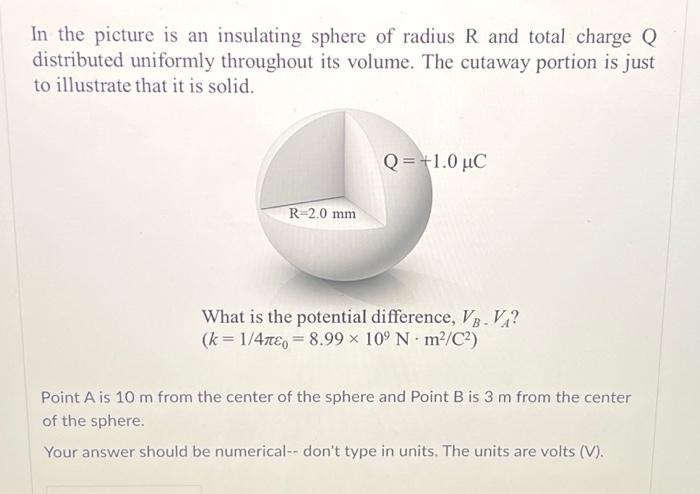 Solved In the picture is an insulating sphere of radius R | Chegg.com