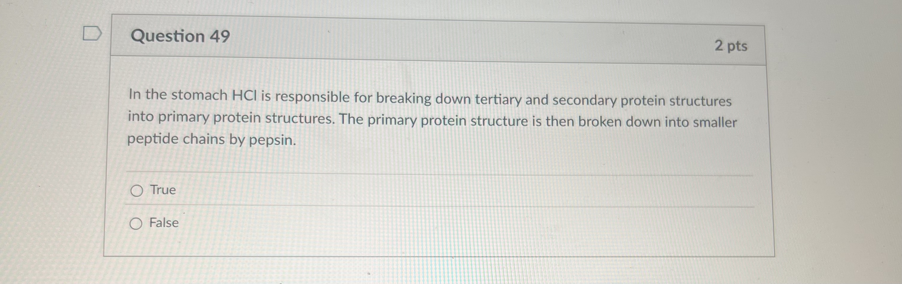 Solved Question 492 ﻿ptsIn the stomach HCl is responsible | Chegg.com