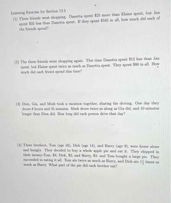 Solved Learning Exercise for Section 12.5 (1) Three friends | Chegg.com