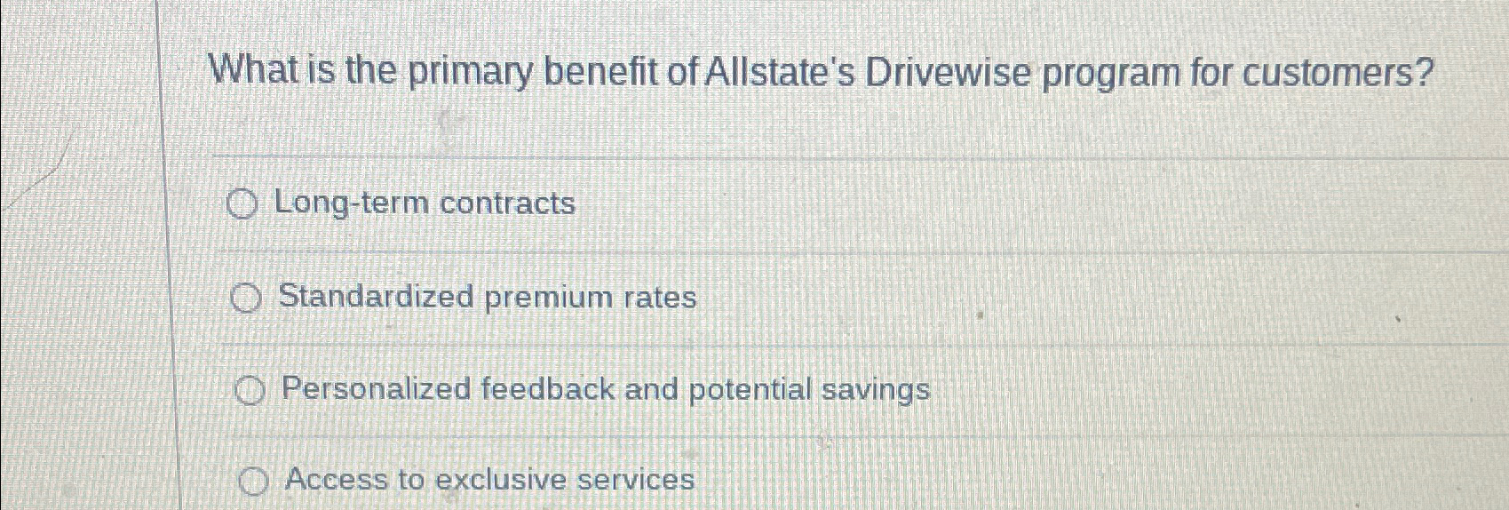 Solved What is the primary benefit of Allstate's Drivewise | Chegg.com