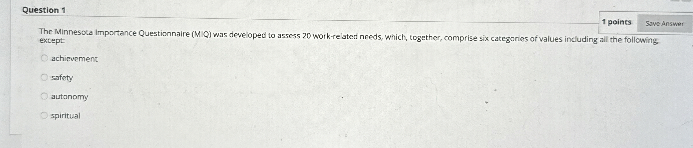 Solved Question 1The Minnesota Importance Questionnaire | Chegg.com