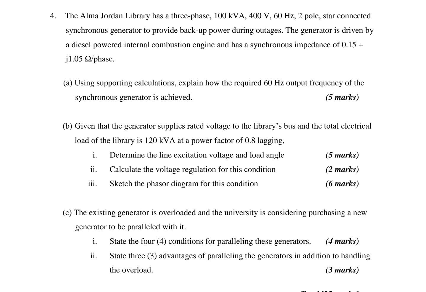 Solved 4. The Alma Jordan Library has a three-phase, 100 | Chegg.com