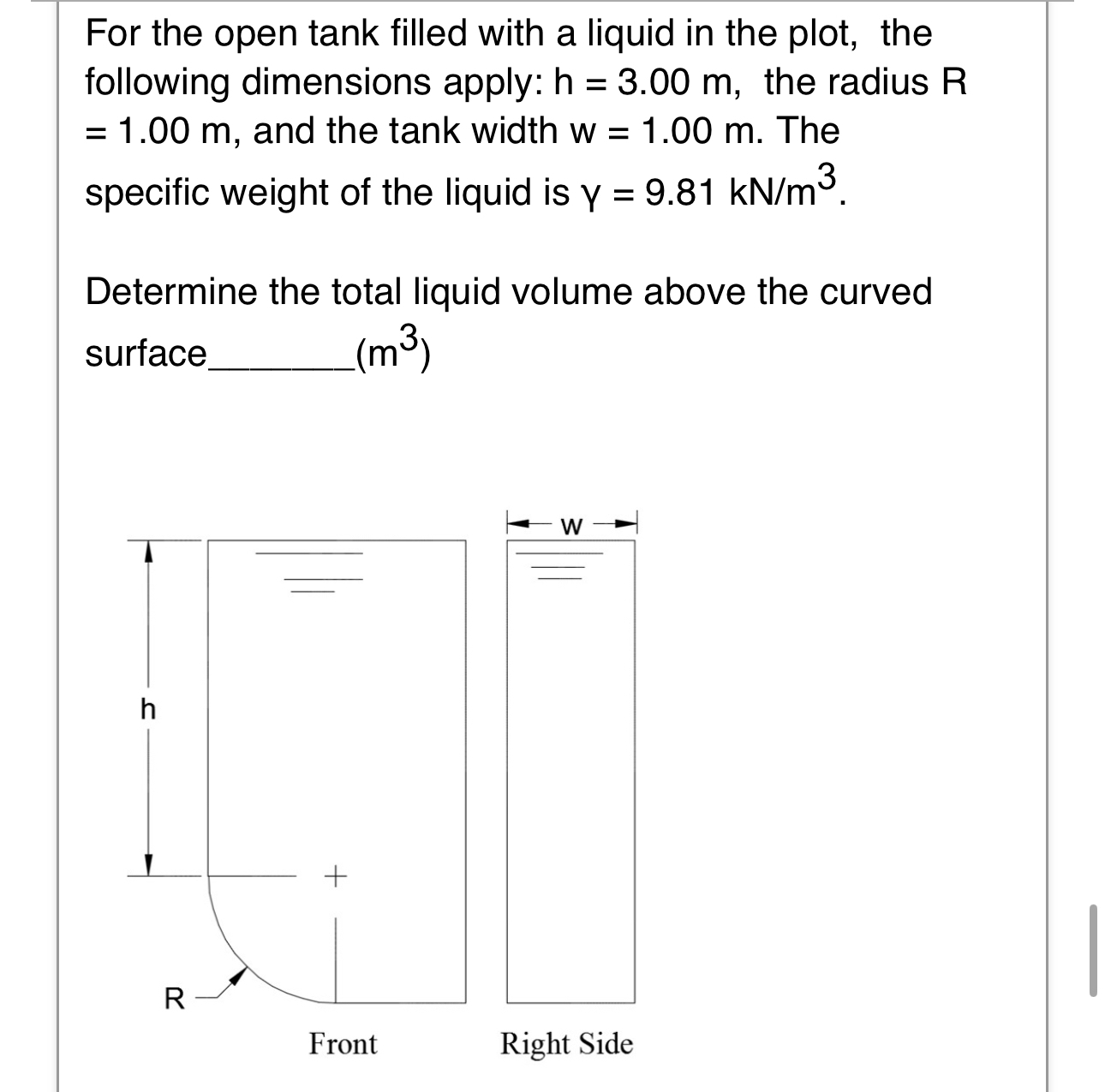 Solved For the open tank filled with a liquid in the plot, | Chegg.com