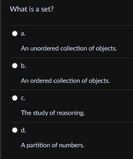 Solved What is a set?a.An unordered collection of | Chegg.com