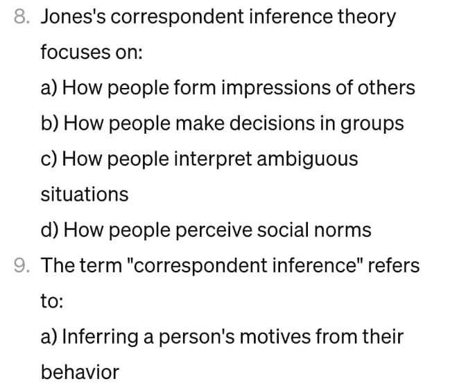 Solved Jones's correspondent inference theory focuses on:a) | Chegg.com