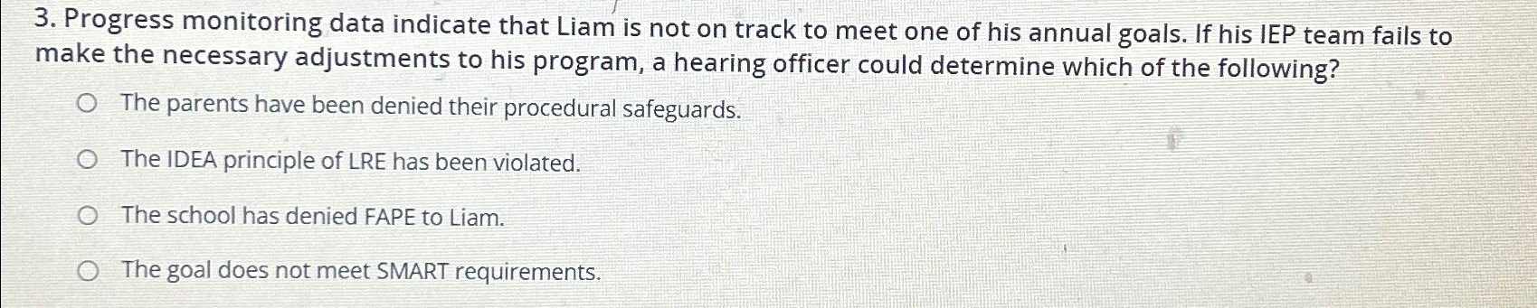 Solved Progress monitoring data indicate that Liam is not on | Chegg.com