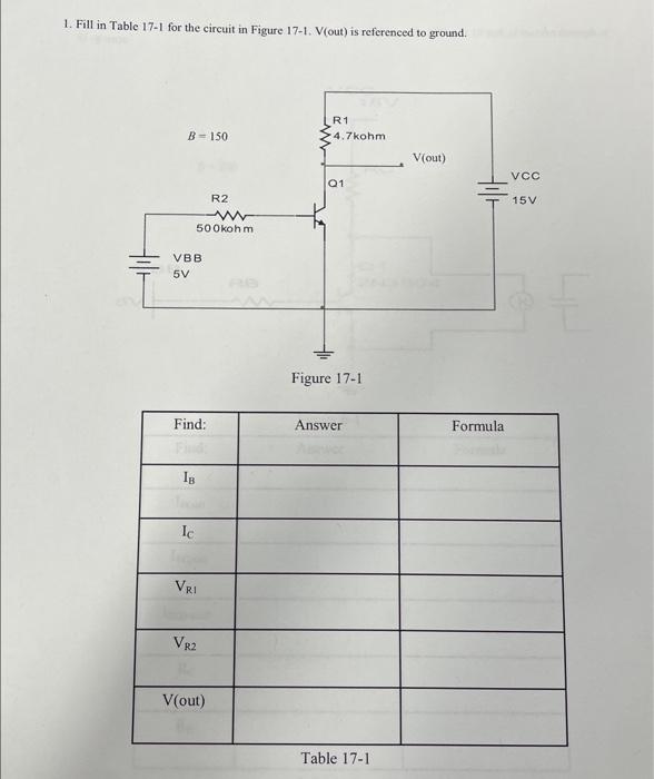 Solved 1. Fill in Table 17-1 for the circuit in Figure 17-1. | Chegg.com