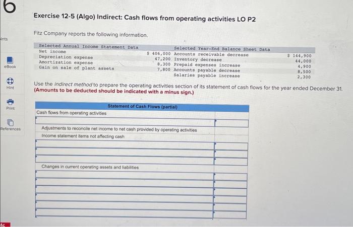 Solved Exercise 12-5 (Algo) Indirect: Cash flows from | Chegg.com