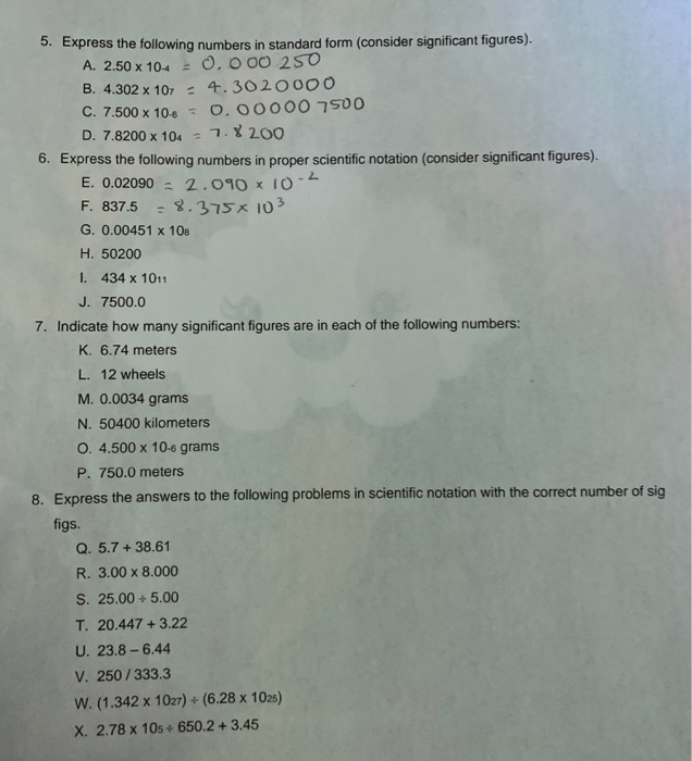 Solved 5. Express the following numbers in standard form | Chegg.com