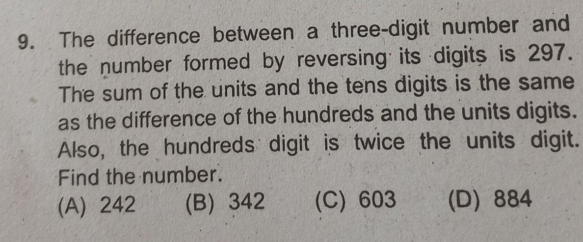 Solved The difference between a three-digit number and the | Chegg.com