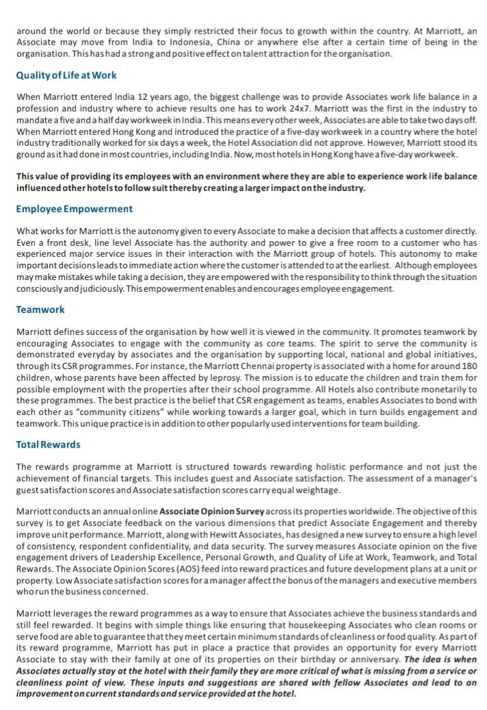 Solved Marriott Hotels - Making Engagement Work In the words | Chegg.com