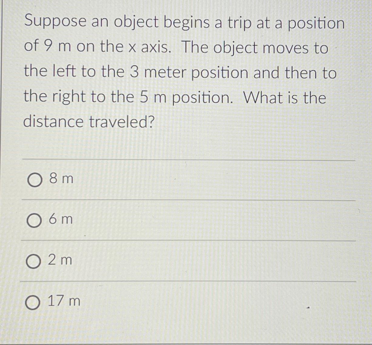 Solved Suppose an object begins a trip at a position of 9m | Chegg.com