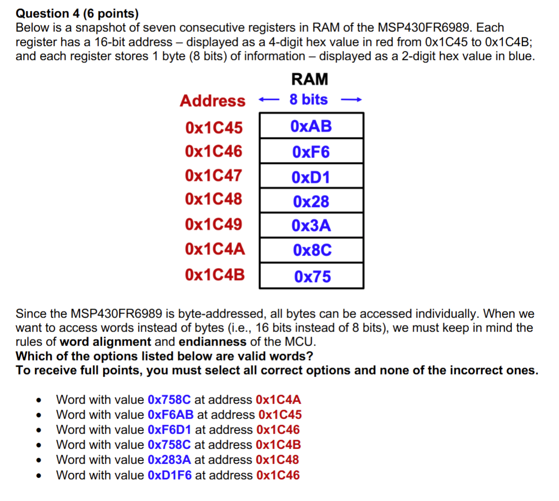 Solved Question 4 (6 ﻿points)Below is a snapshot of seven | Chegg.com