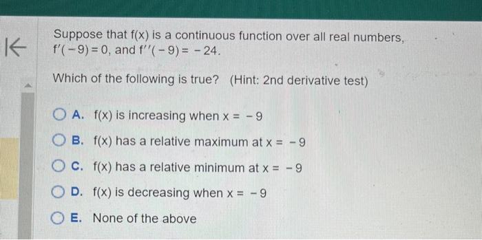 Solved Suppose that f(x) is a continuous function over all | Chegg.com