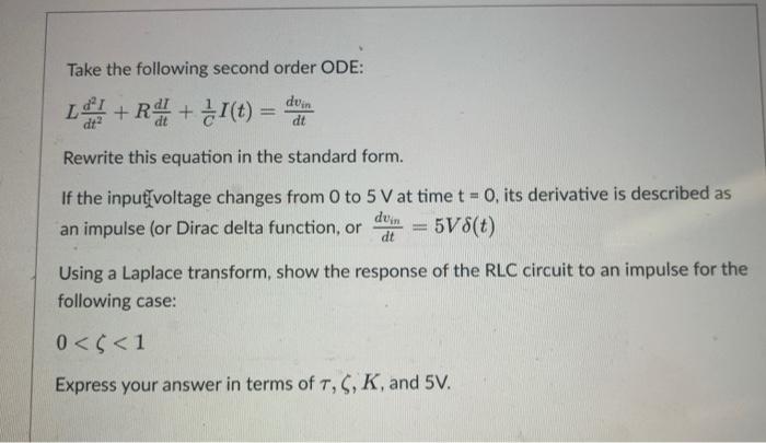 Take the following second order ODE: | Chegg.com