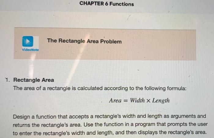 Solved CHAPTER 6 Functions The Rectangle Area Problem Video | Chegg.com