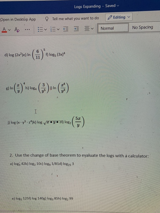 Solved Logs Expanding Properties of Logs (Expand) 1. Expand | Chegg.com