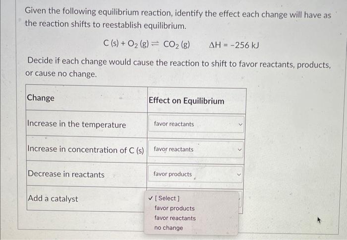 Solved Given the following equilibrium reaction, identify | Chegg.com