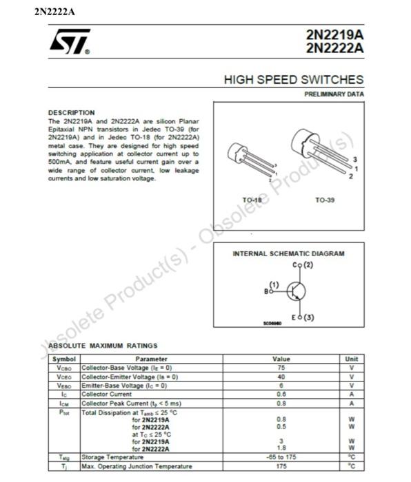 Solved 1. From the datasheet of the transistor 2N2222A | Chegg.com