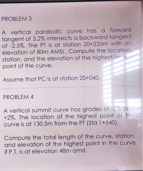 Solved A vertical parabolic curve has a forward tangent of | Chegg.com