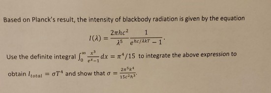 Solved Based on Planck's result, the intensity of blackbody | Chegg.com