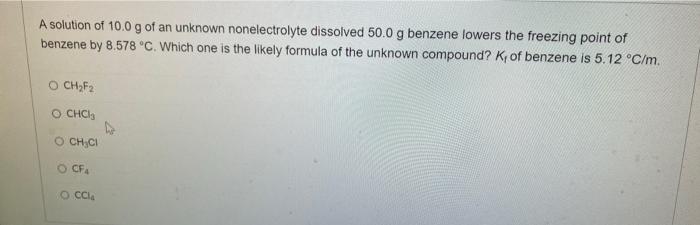 Solved A solution of 10.0 g of an unknown nonelectrolyte | Chegg.com
