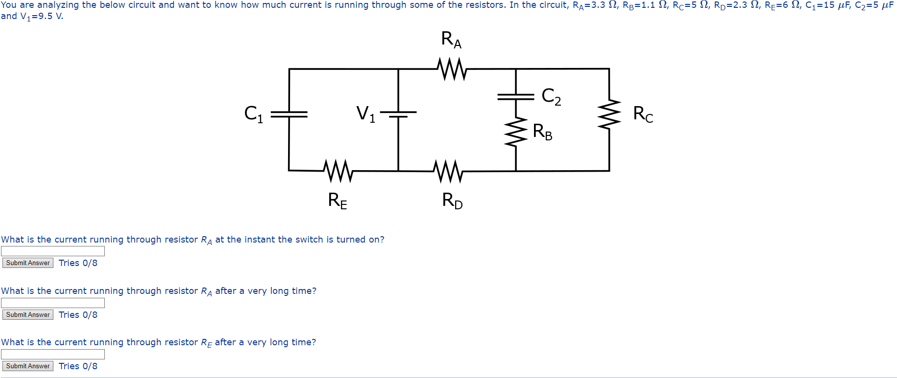 Solved and V1=9.5V.What is the current running through | Chegg.com