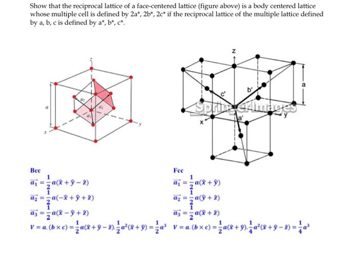 Show that the reciprocal lattice of a face-centered | Chegg.com