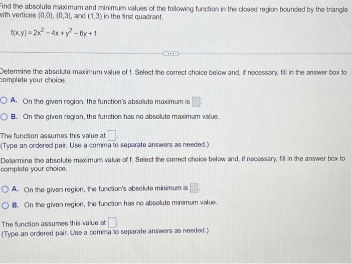 Solved Ind The Absolute Maximum And Minimum Values Of The