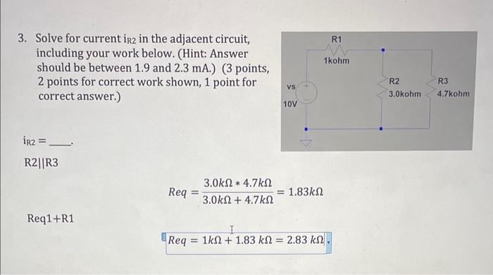 Solved 3. Solve for current iR2 in the adjacent circuit, | Chegg.com