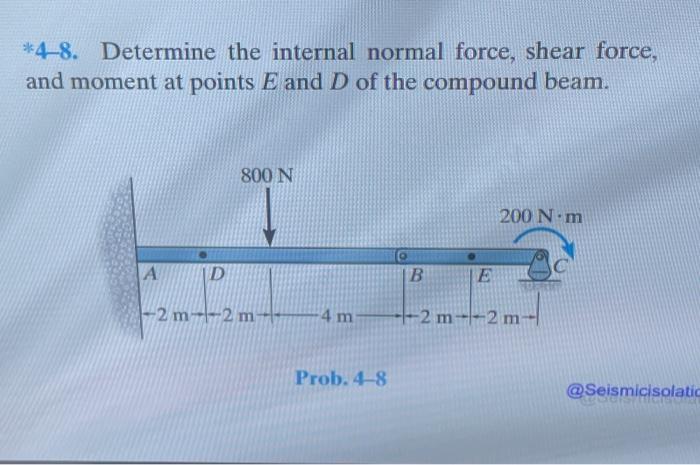 Solved *4-8. Determine the internal normal force, shear | Chegg.com Solved *4-8. Determine the internal normal force, shear | Chegg.com