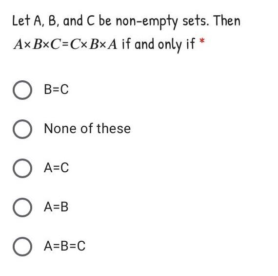 Solved Let A, B, and C be non-empty sets. Then AxBxC=CxBx A | Chegg.com