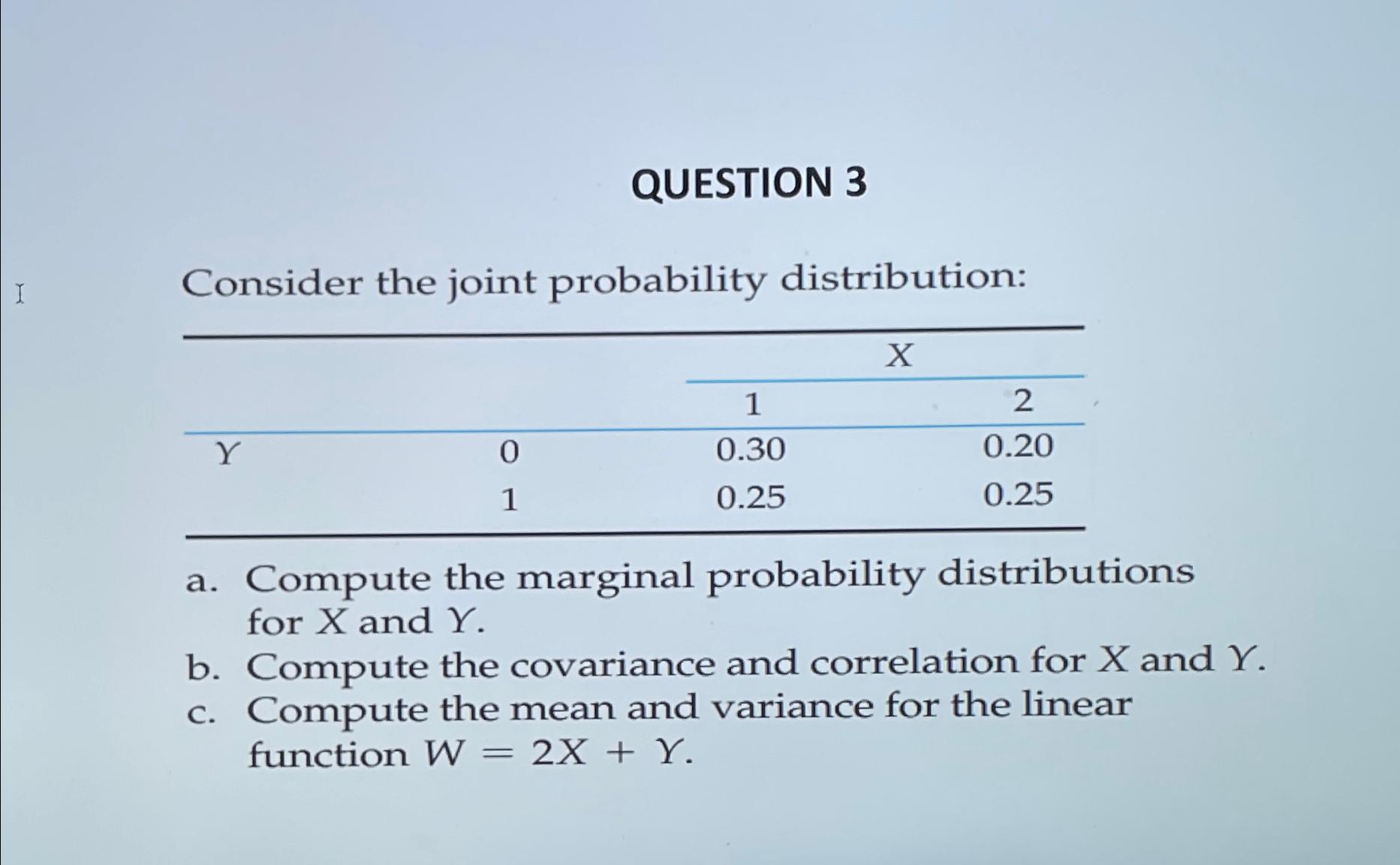 Solved QUESTION 3Consider the joint probability | Chegg.com Solved QUESTION 3Consider the joint probability | Chegg.com