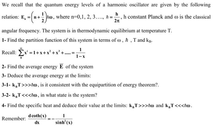 Solved We recall that the quantum energy levels of a | Chegg.com