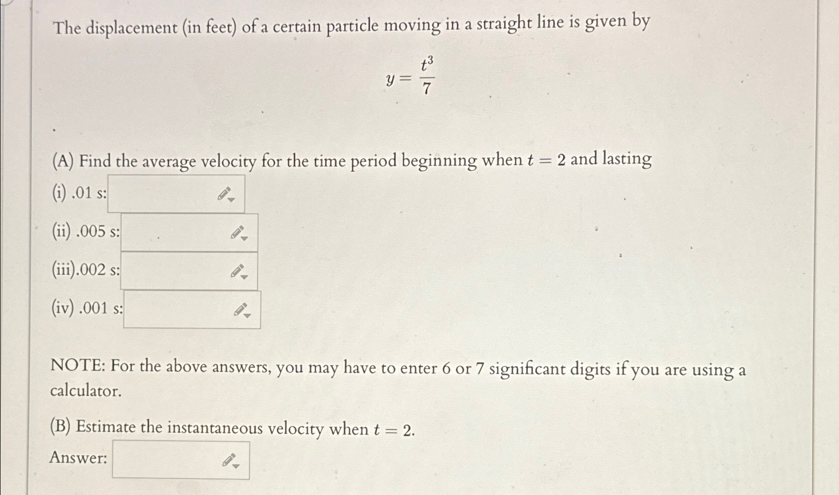 Solved The displacement (in feet) ﻿of a certain particle | Chegg.com