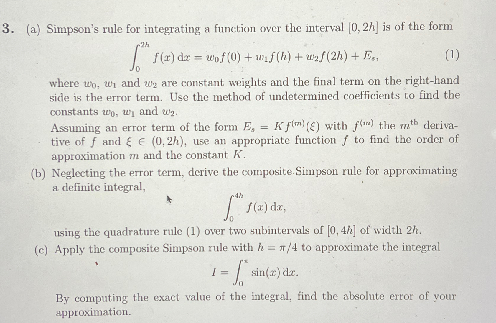 Solved (a) ﻿Simpson's rule for integrating a function over | Chegg.com