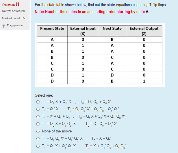 Solved For the state table shown below, find out the state | Chegg.com